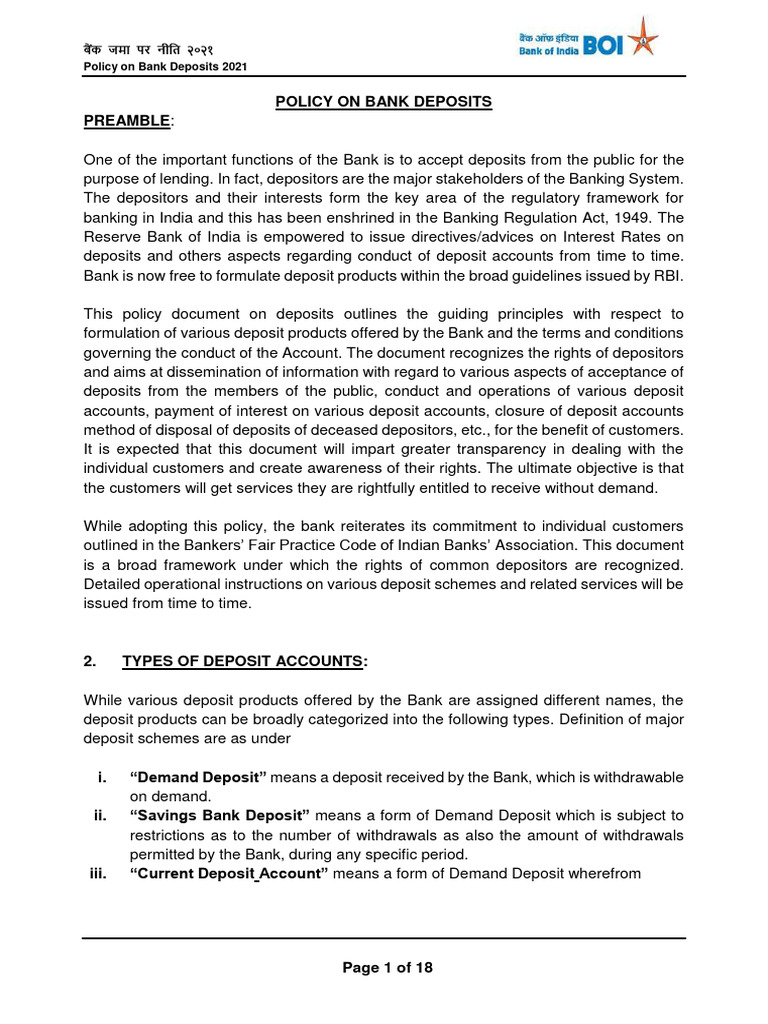 Model Policy | PDF | Banks | Deposit Account