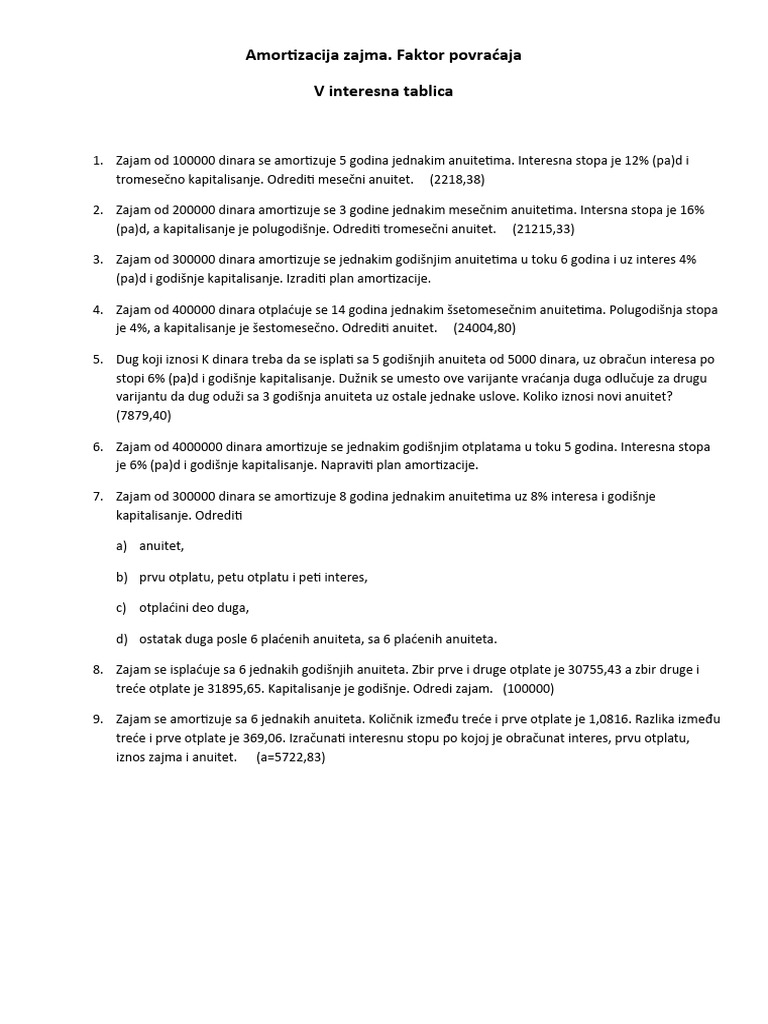 V Tablica - Zadaci | PDF