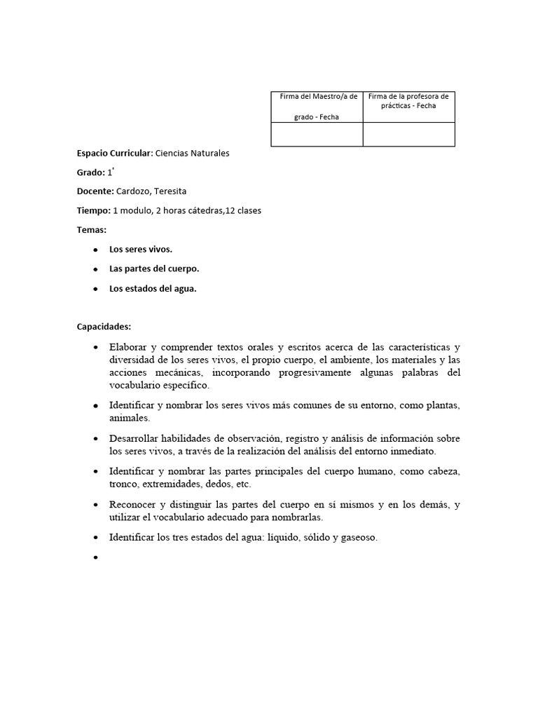 Ciencias Naturales para 1° Grado | PDF | Maestros | Cognición