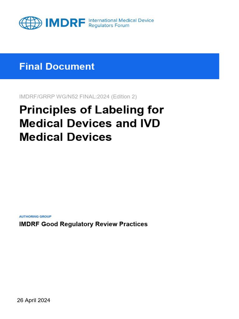 IMDRF GRRP WG N52 (Edition 2) Principles of Labelling For Medical ...