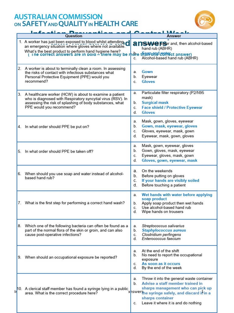 IPC Week Quiz: Questions & Answers | PDF | Personal Protective ...