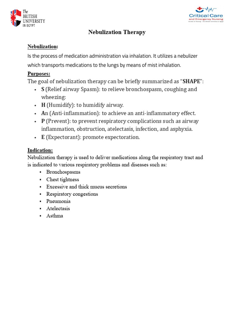 Nebulization Therapy Procedure | PDF | Respiratory Tract | Respiratory ...