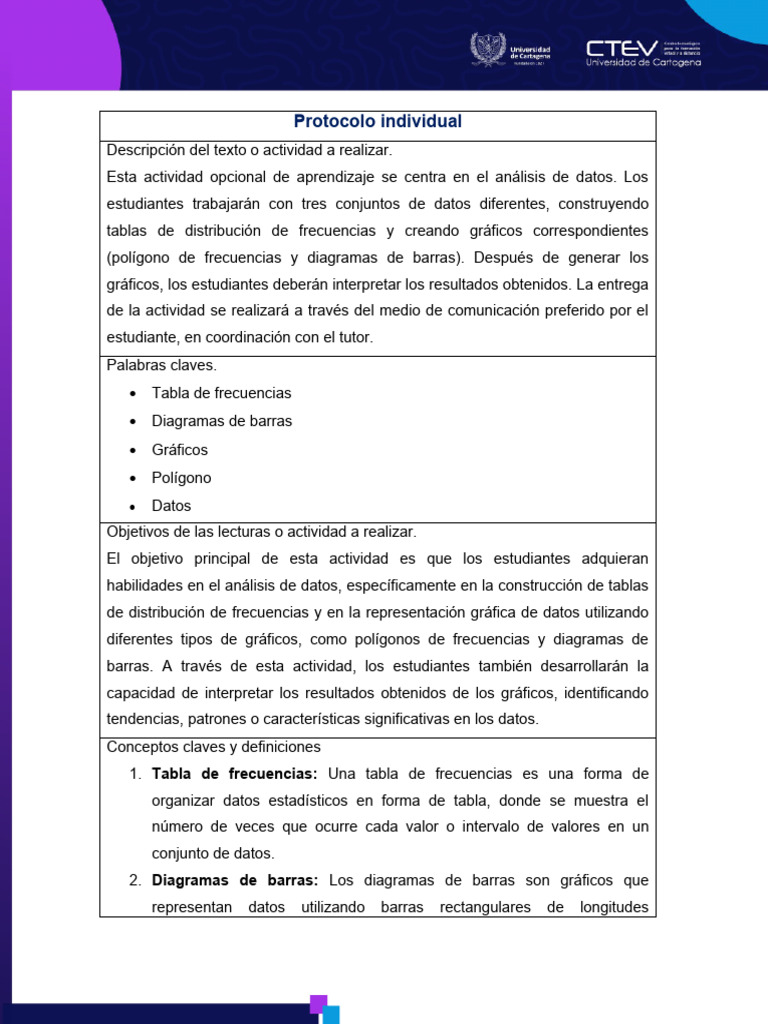 Plantilla Protocolo Individual Unidad 2 | PDF | Estadísticas | Estadísticas descriptivas