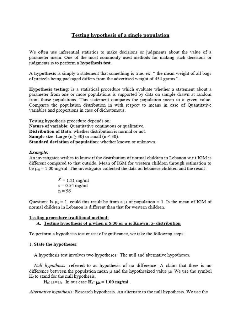 Testing Hypothesis One Sample | PDF | Statistical Hypothesis Testing ...
