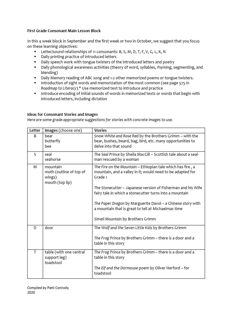 2, LENGUA First - Grade - Consonant - Main - Lesson - Block | PDF | Word | Linguistics