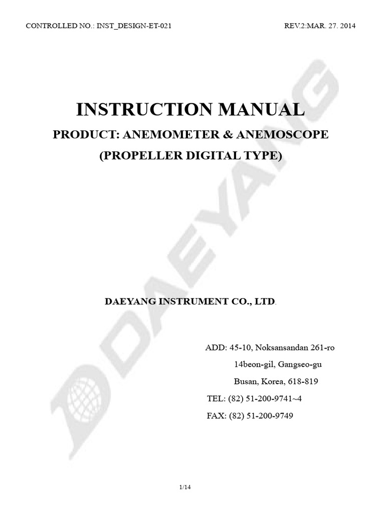 Daeyang Anemometer User Manual | PDF | Bearing (Mechanical) | Electric ...