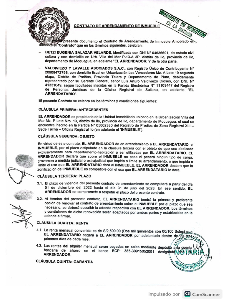 Contrato Firmado y Legalizado | PDF