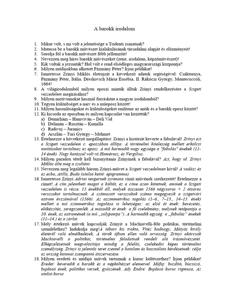 A Barokk Irodalma Megold | PDF