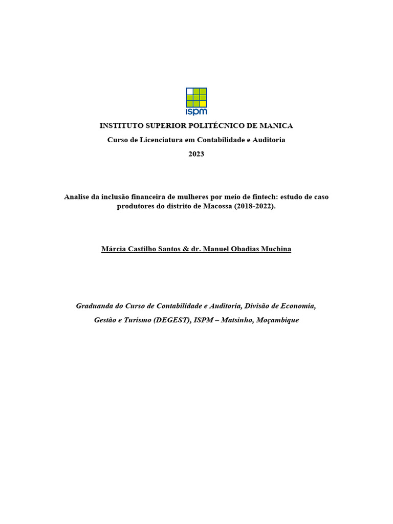 Inclusão Financeira de Mulheres em Macossa | PDF | Inclusão financeira ...