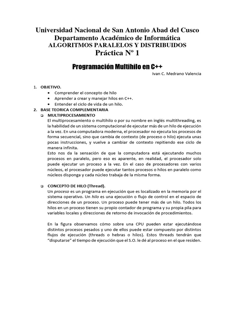 Programación Multihilo en C++ | PDF | Hilo (Computación) | Proceso ...