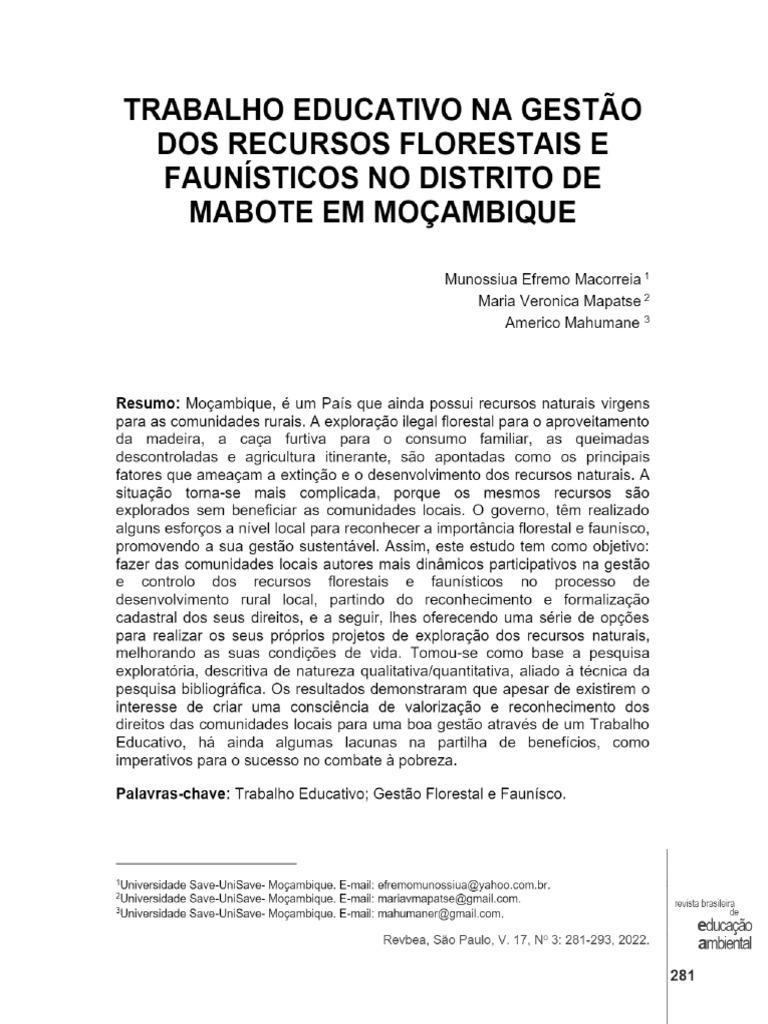 Vista do Trabalho educativo na gestão dos recursos florestais e ...
