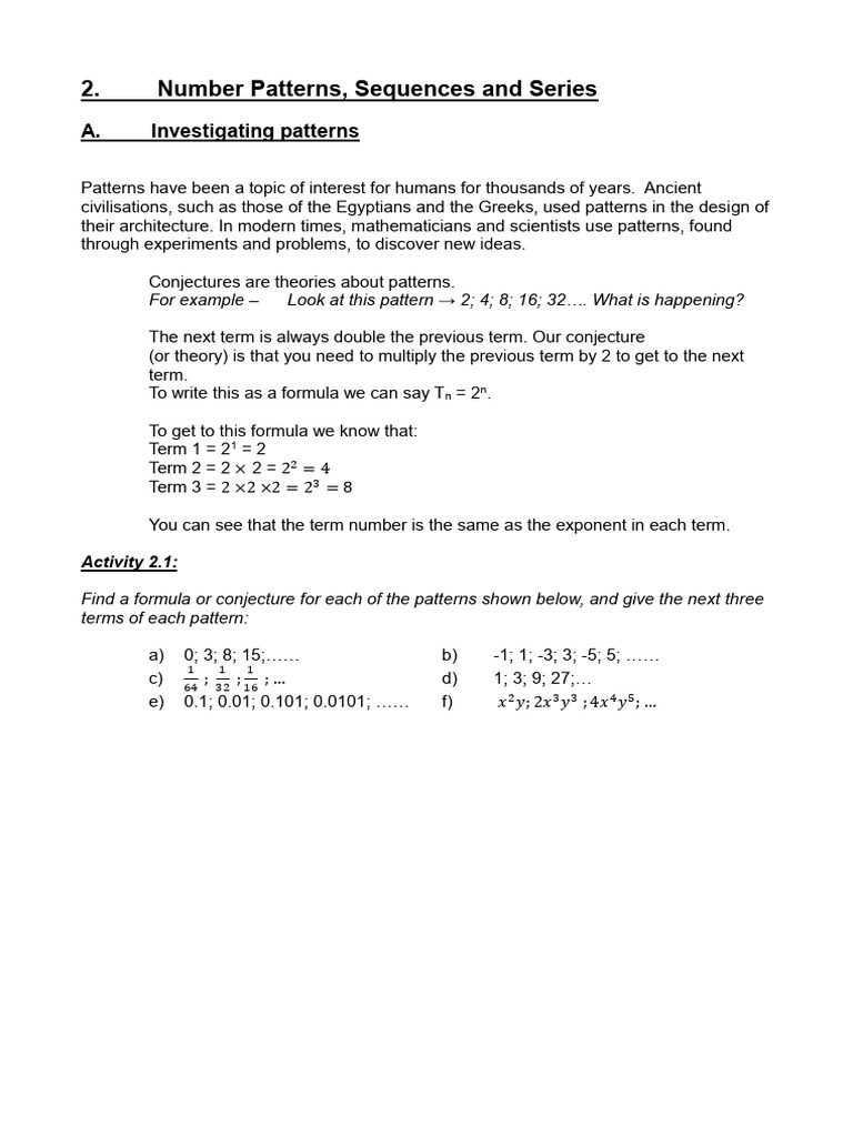Chapter 2 Patterns Sequences And Series Pdf Recurrence Relation Mathematical Objects