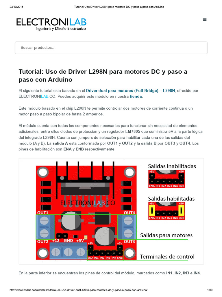 Tutorial Uso Driver L298N para Motores DC y Paso A Paso Con Arduino | PDF | Arduino | Bienes ...