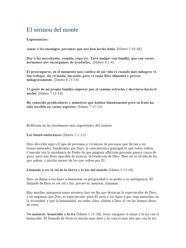 Reflexiones sobre el Sermón del Monte | PDF | Oración | Sermón de la ...
