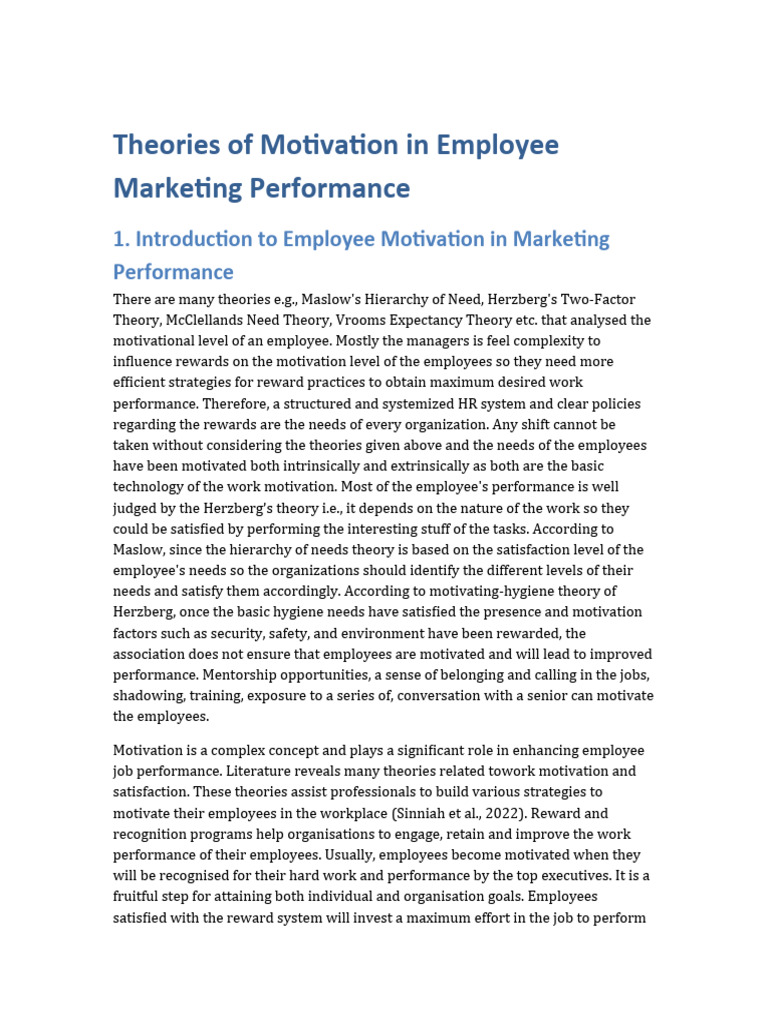 Theories of Motivation in Employee Marketing Performance | PDF ...