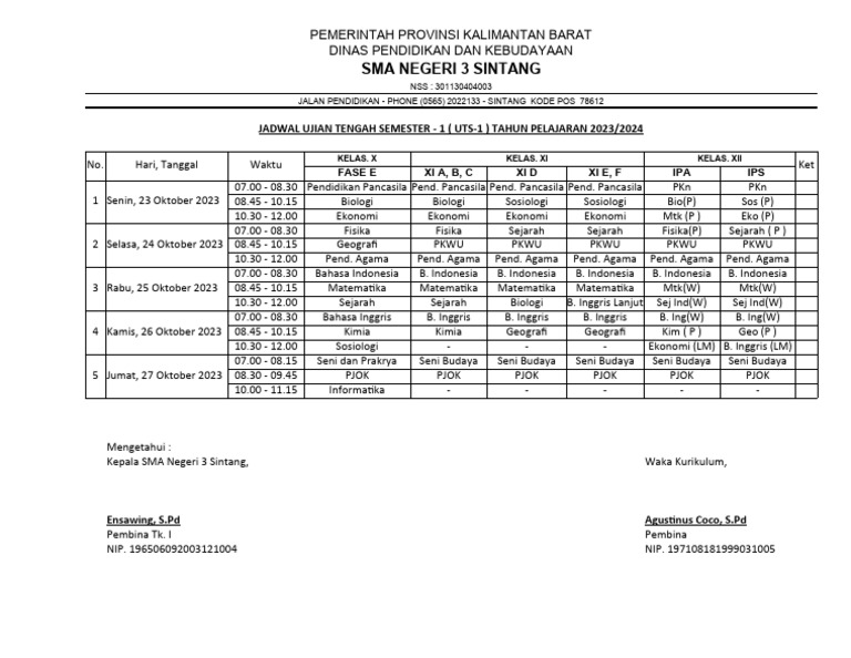 Jadwal Uts-1 TP 2023-2024 | PDF