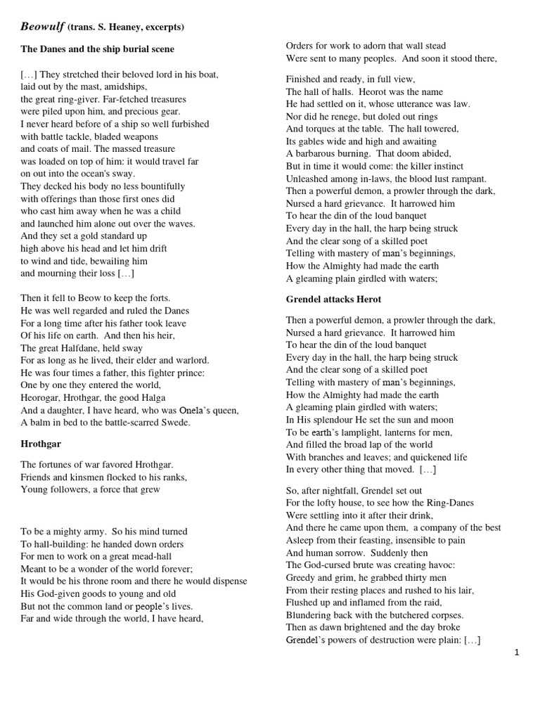 Beowulf (Excerpts) | PDF | Beowulf | English Heroic Legends