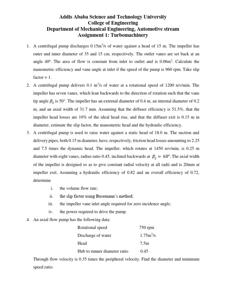 Assignment 1 | PDF | Pump | Continuum Mechanics