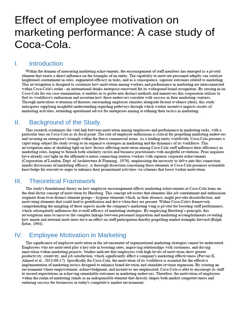 Effect of Employee Motivation On Marketing Performance A Case Study of ...