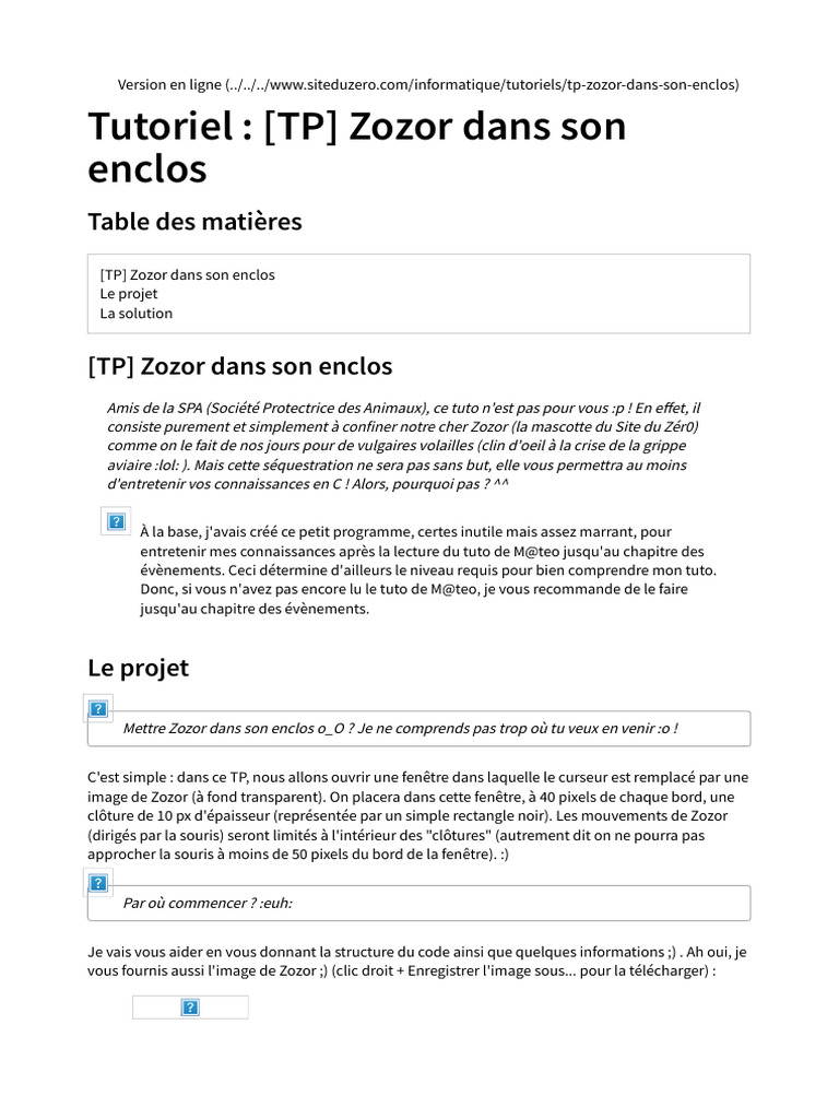 Tutoriel - (TP) Zozor Dans Son Enclos | PDF | Structure de contrôle ...