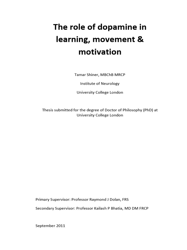 Role of Dopamine in Learning, Movement and Motivation | PDF | Basal ...
