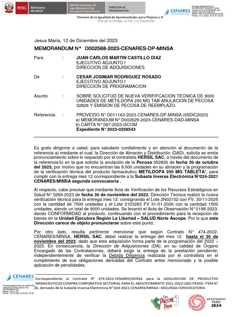 Memorandum d002568 2023 Cenares Dp Minsa | PDF