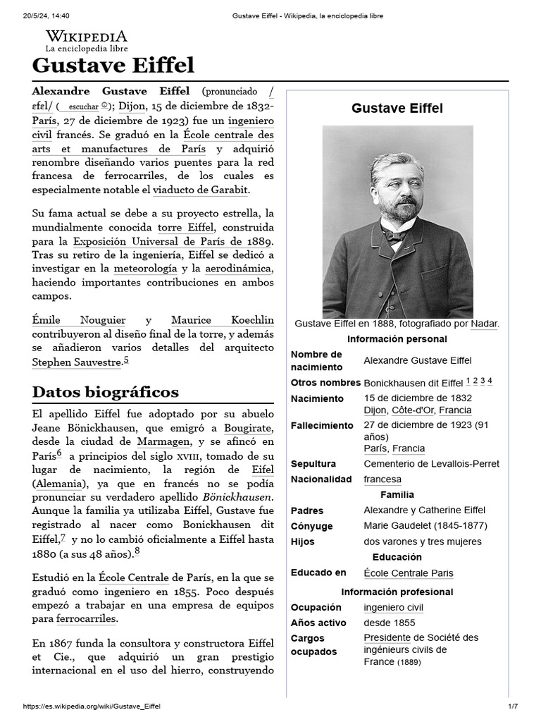 Gustave Eiffel - Wikipedia, La Enciclopedia Libre | PDF