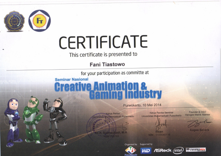 Sertifikat Creative Animation & Gaming | PDF