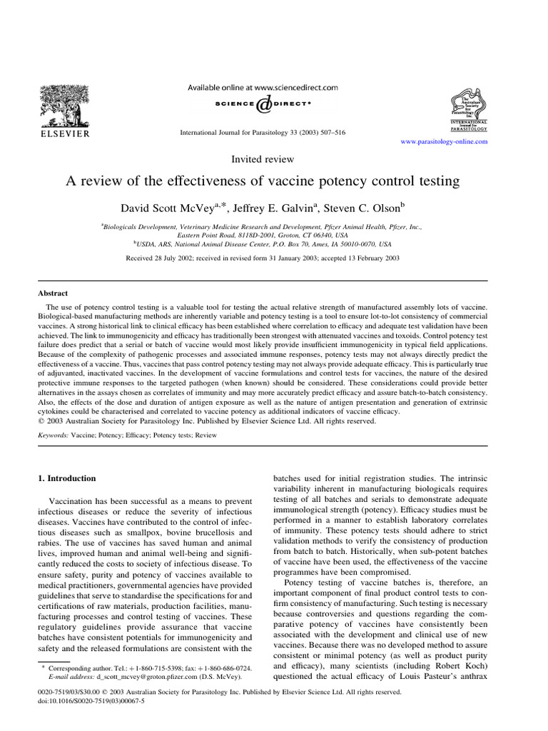 Mcvey2003 Review Potency Vaccine | PDF | Vaccines | T Helper Cell