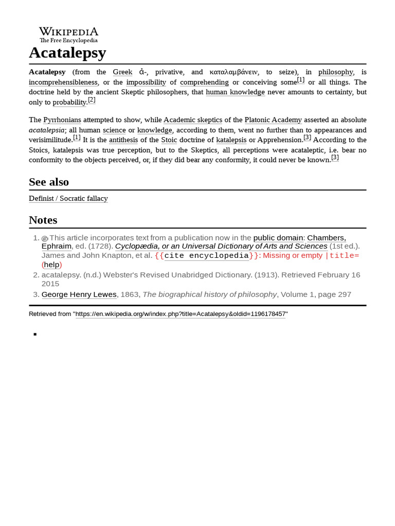 Acatalepsy | PDF | Social Science | Philosophy
