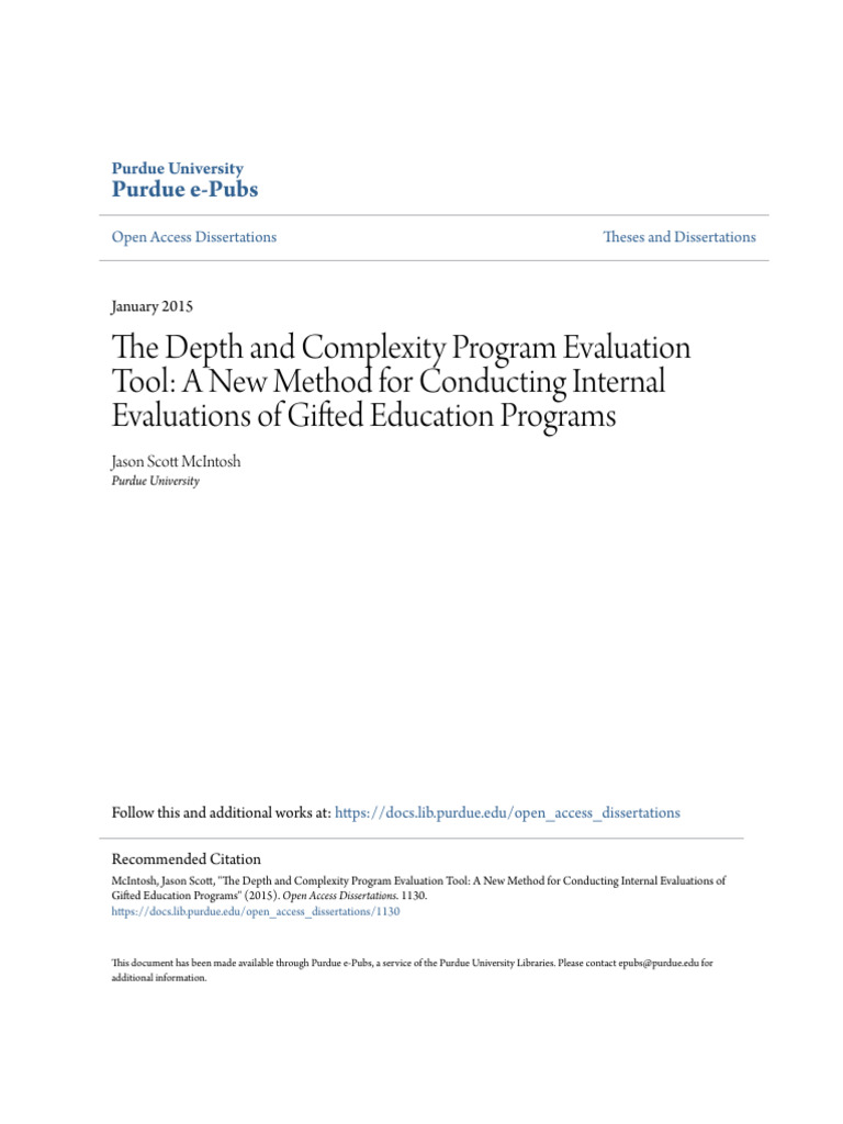 The Depth and Complexity Program Evaluation Tool - A New Method Fo ...