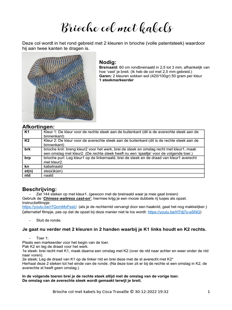 Brioche Col Met Kabels | PDF