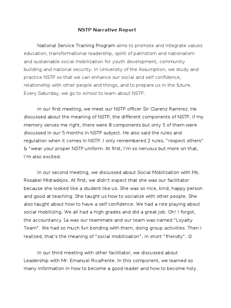 NSTP Narrative Report | PDF | Drug Rehabilitation | Facilitator