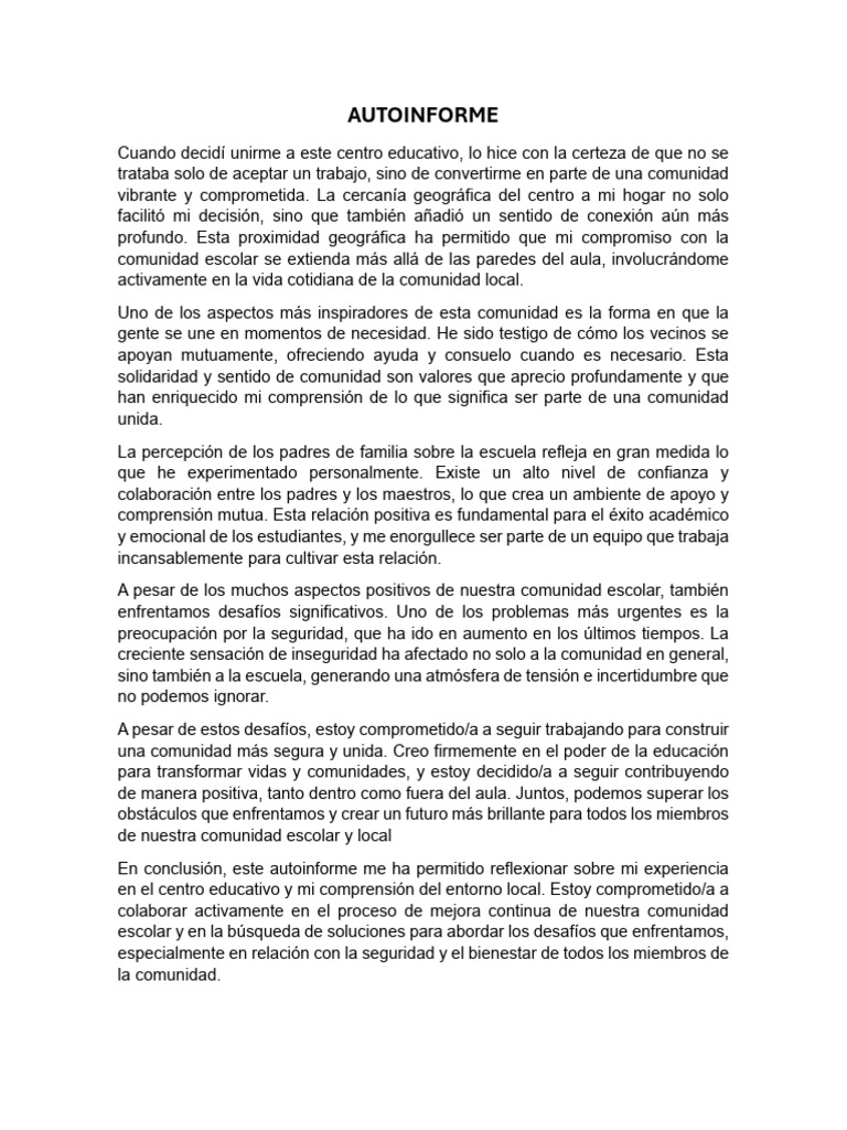 AUTOINFORMEeeeee | PDF | Experiencia | Conceptos psicologicos