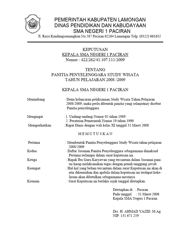 Dokumen - Tips - SK Panitia Tour Kelas Xi | PDF