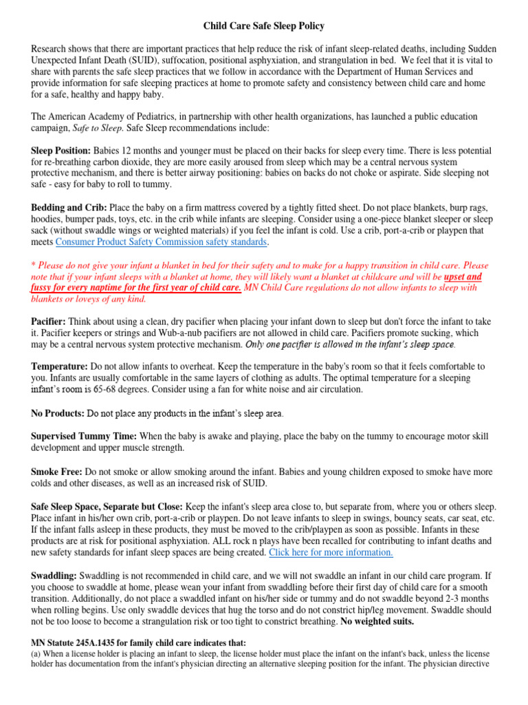 Child Care Safe Sleep Guidelines | PDF | Infancy | Childhood