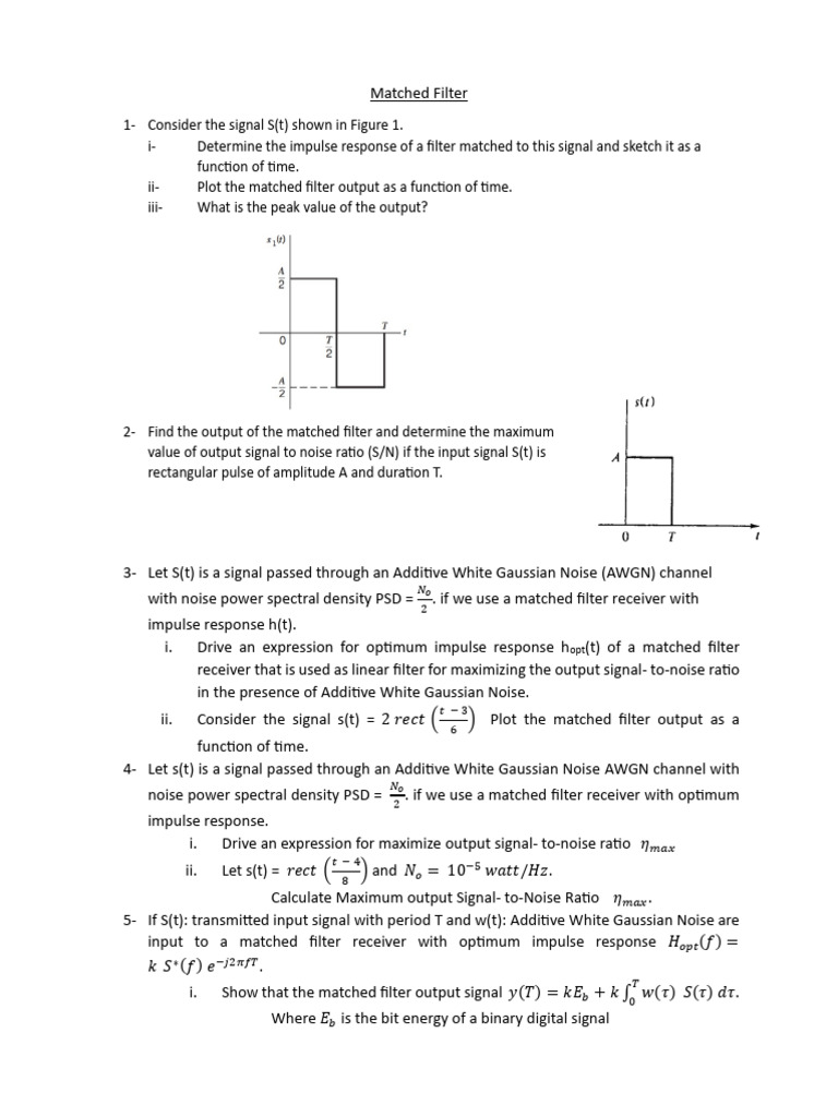 Matched Filter Pdf Filter Signal Processing Signal To Noise Ratio