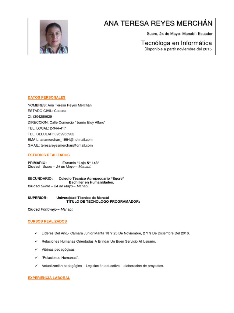 Perfil Profesional de Ana Reyes Merchán | PDF