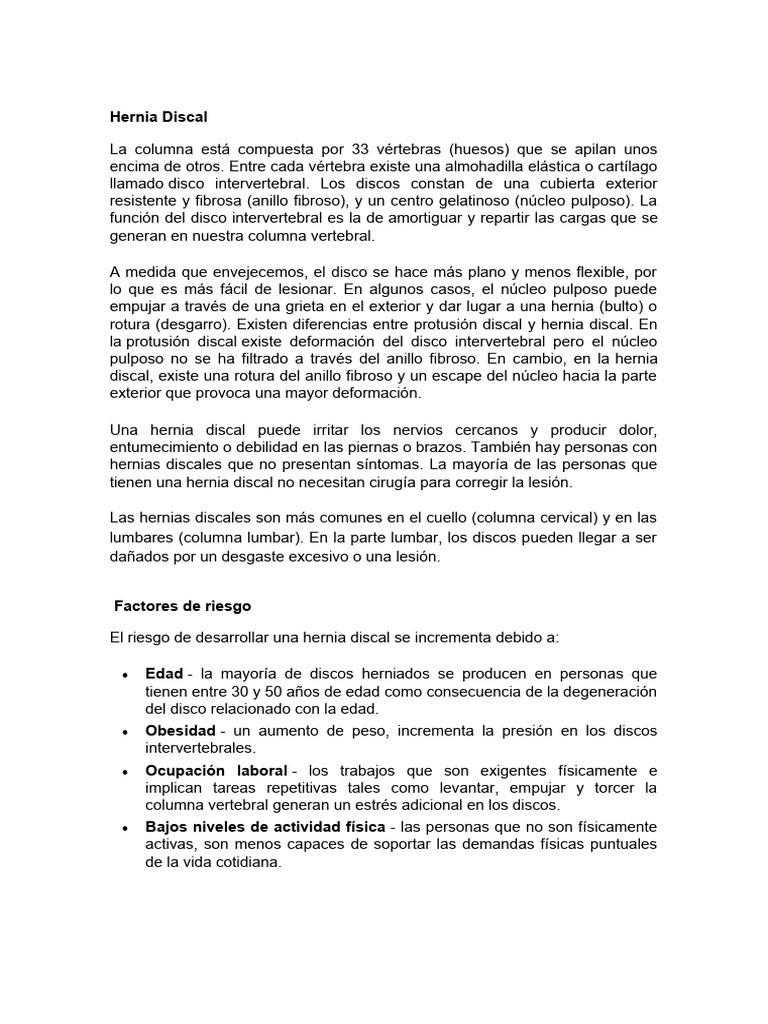 Hernia Discal: Síntomas y Tratamientos | PDF | La columna vertebral ...