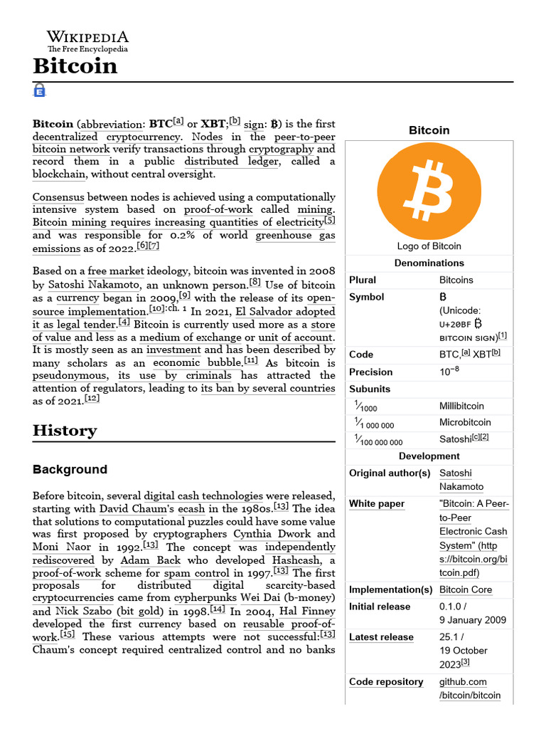 (INGLÊS) Bitcoin - Wikipedia | PDF | Bitcoin | Cryptocurrency