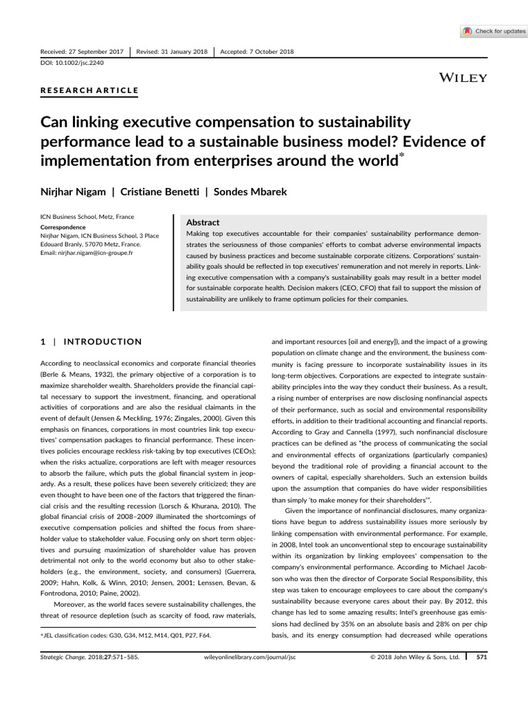 Can Linking Executive Compensation To Sustainabilityperformance Lead To ... Can Linking Executive Compensation To Sustainabilityperformance Lead To ...