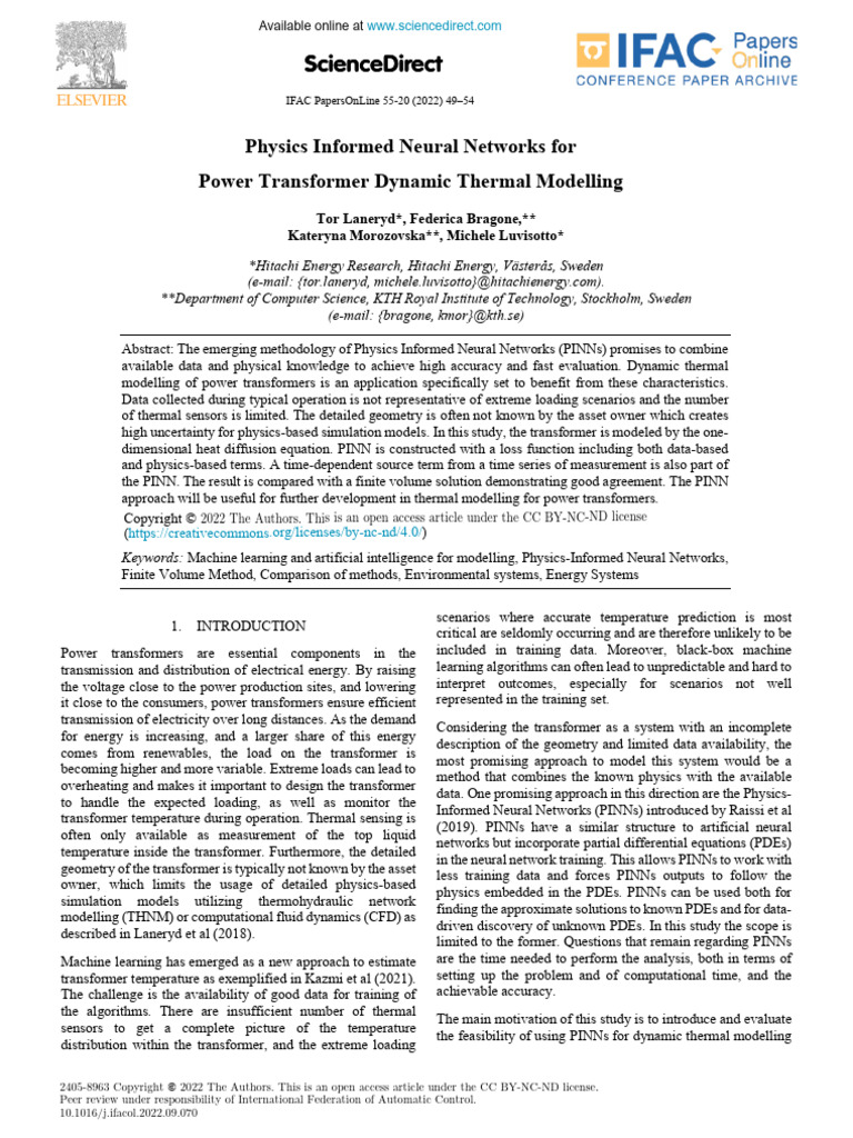 Physics Informed Neural Networks For Power Transformer Dynamic Thermal Modelling | Download Free ...