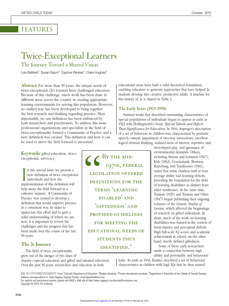 Twice-Exceptional Learners: Features | PDF | Intellectual Giftedness ...