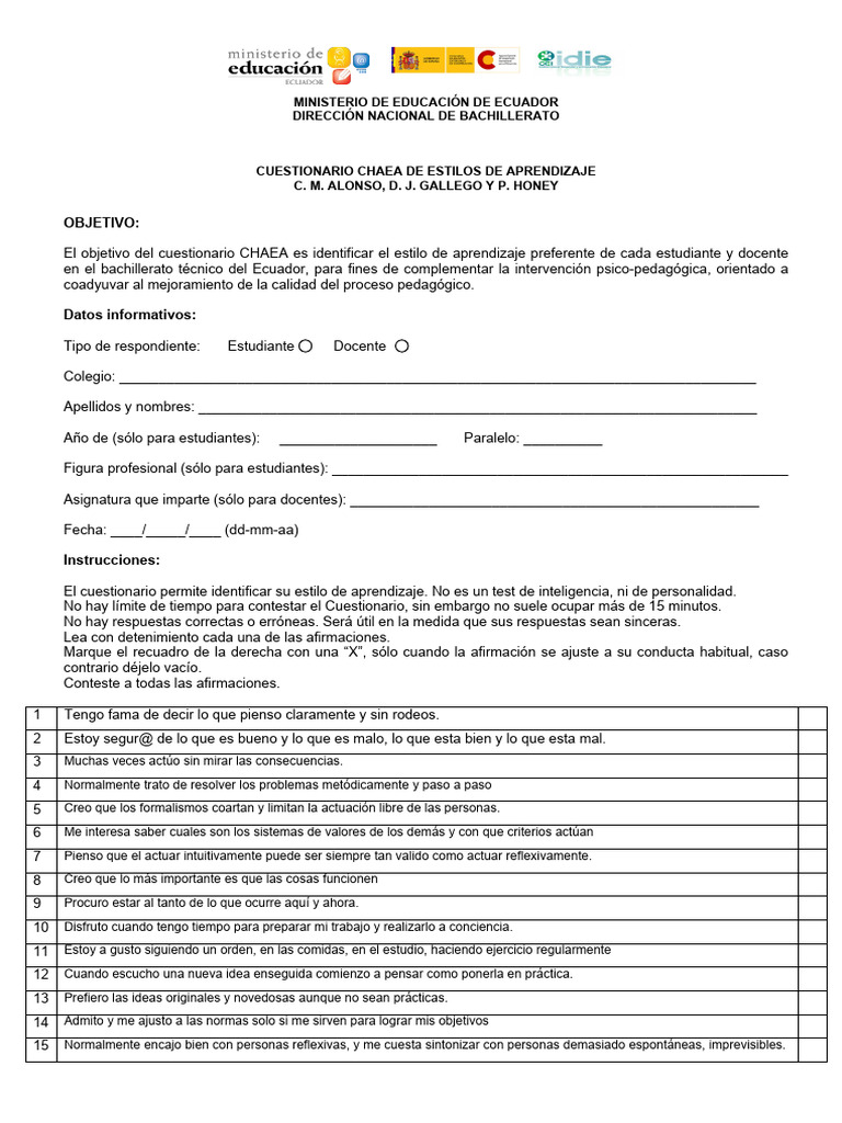 Chaea Test | PDF | Aprendizaje | Maestros