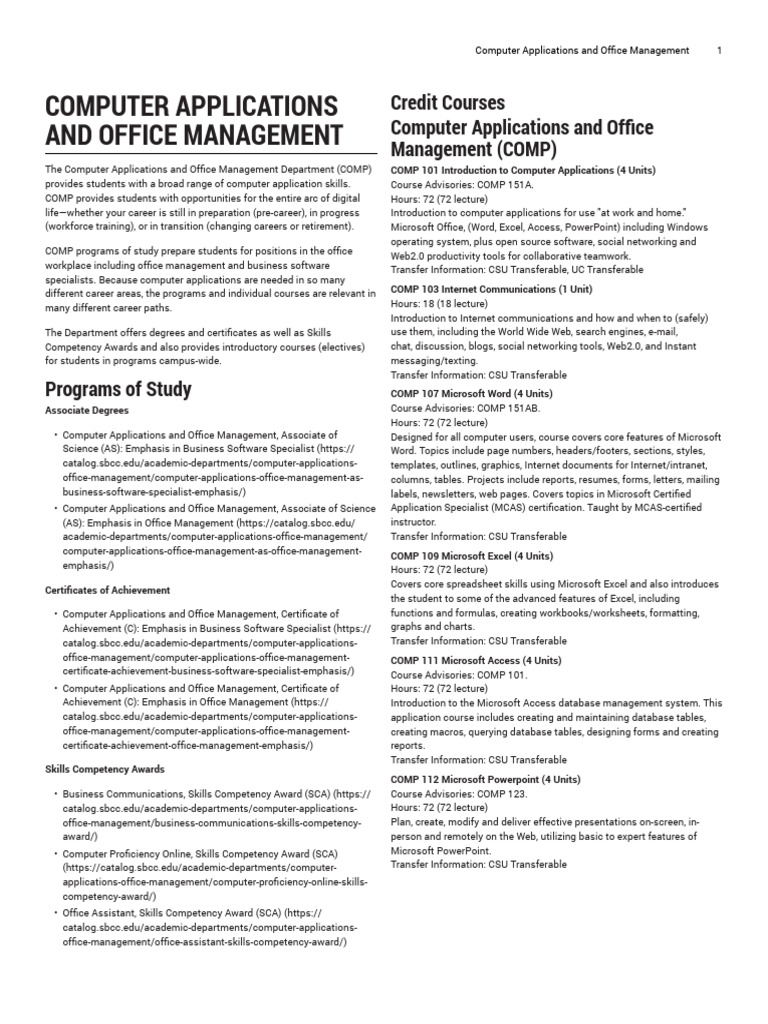 Computer Applications & Office Management Programs | PDF | Microsoft ...