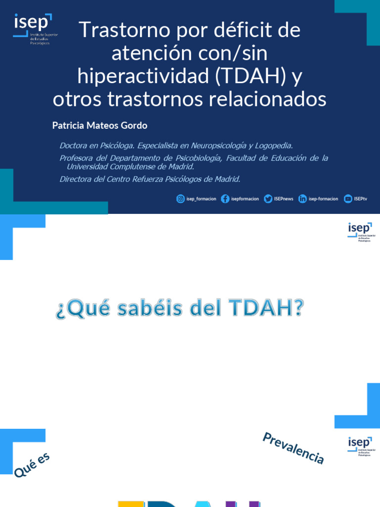 Trastorno Por Déficit de Atención Consin Hiperactividad TDAH y ... - Patricia Mateos | PDF ...