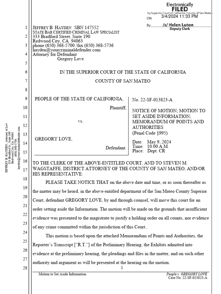 22-SF-013823-A - Motion To Set Aside The Information PC995 Filed | PDF ...
