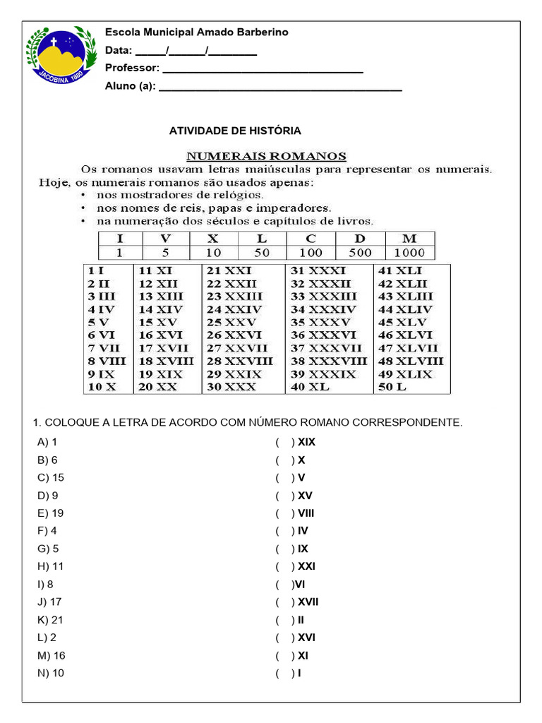 Algarismos Romanos - 4 º Ano | PDF