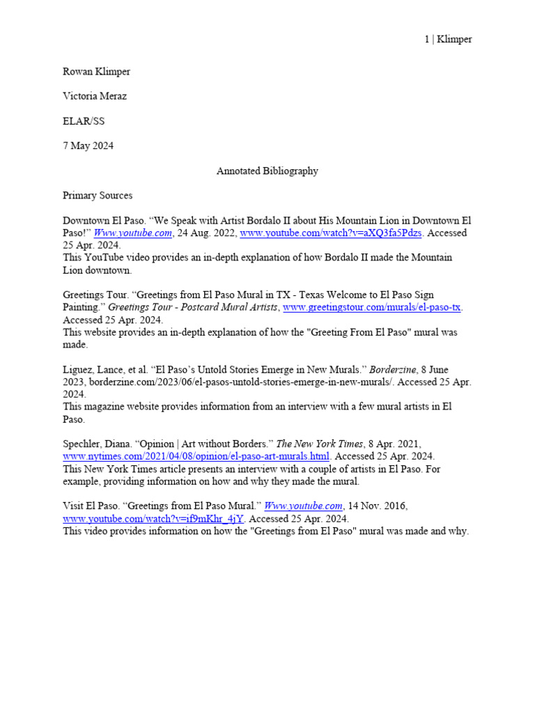 NHD Annotated Bibliography | PDF | Art