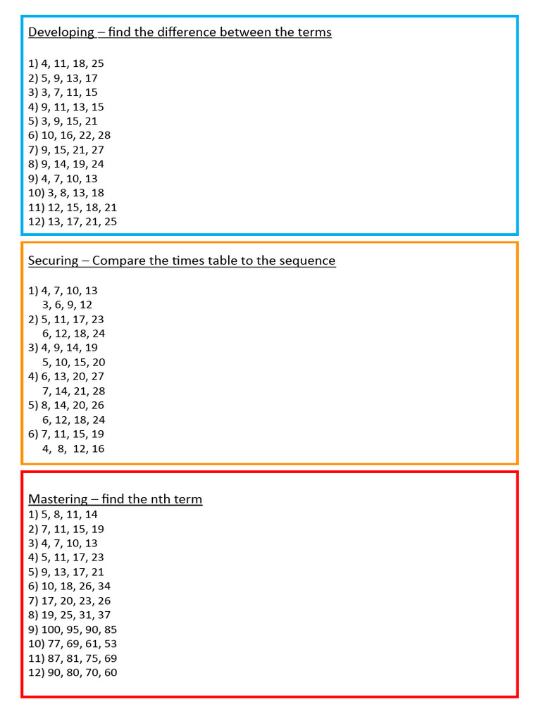 Sequence Analysis and Nth Term Solutions | PDF | Teaching Methods ...